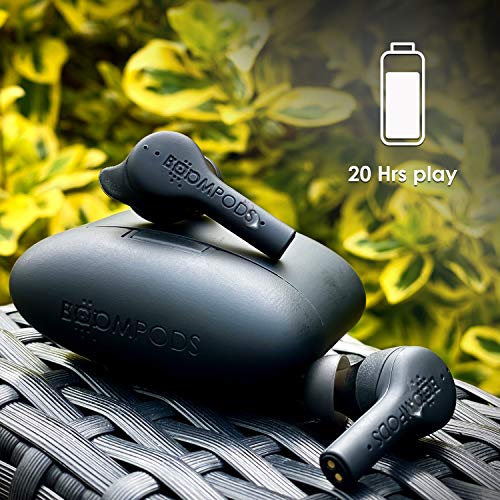 BoomPods Bassline ANC True Wireless β Active Noise Cancelling Bluetooth in-Ear Headphones, Water/Sweat Resistant, Compact Travel Charging Case (Black)
