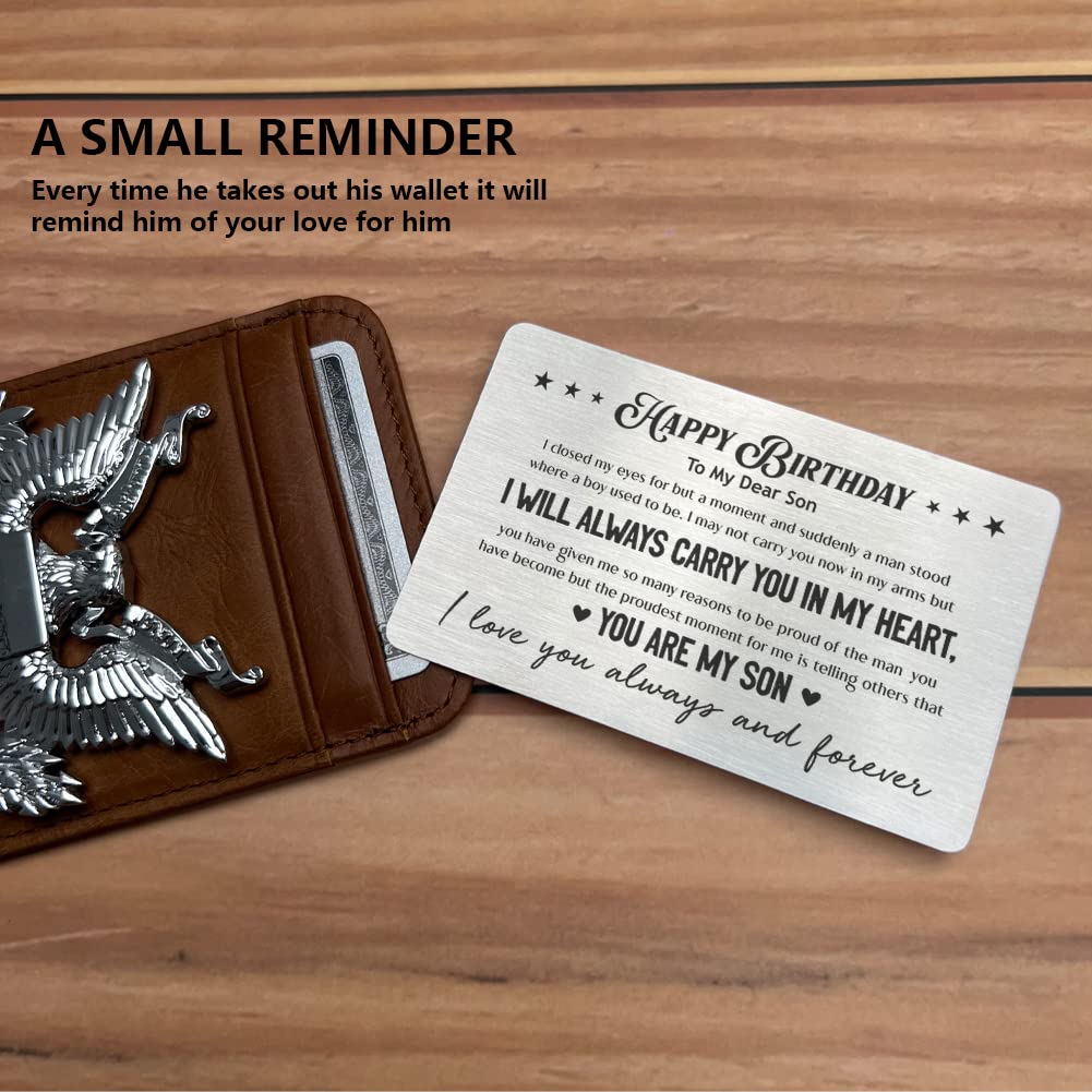 Renaissancey Son Birthday Card, Laser Engraved Wallet Card, Unique Gift for Son, Stainless Steel, 3.38"x2.13"x0.04"