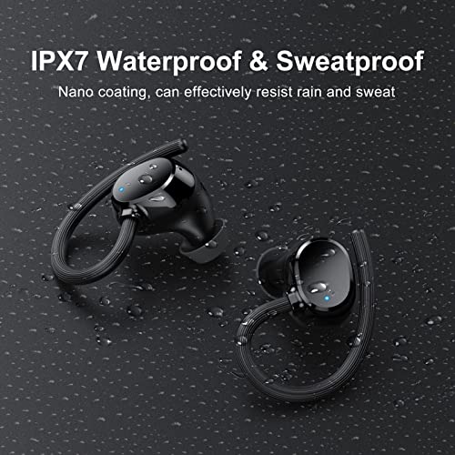 Wireless Earbuds, HiFi Stereo Sport Bluetooth 5.3 Headphones with Earhooks, 48H Deep Bass in-Ear Headphones with LED Display, Noise Cancelling, IP7 Waterproof Earphones Built-in Microphone for Running
