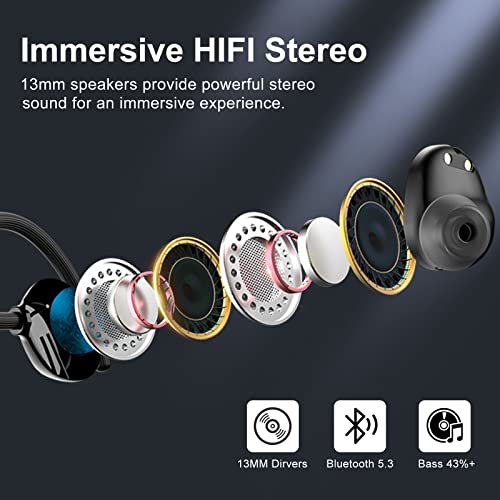 Wireless Earbuds, HiFi Stereo Sport Bluetooth 5.3 Headphones with Earhooks, 48H Deep Bass in-Ear Headphones with LED Display, Noise Cancelling, IP7 Waterproof Earphones Built-in Microphone for Running
