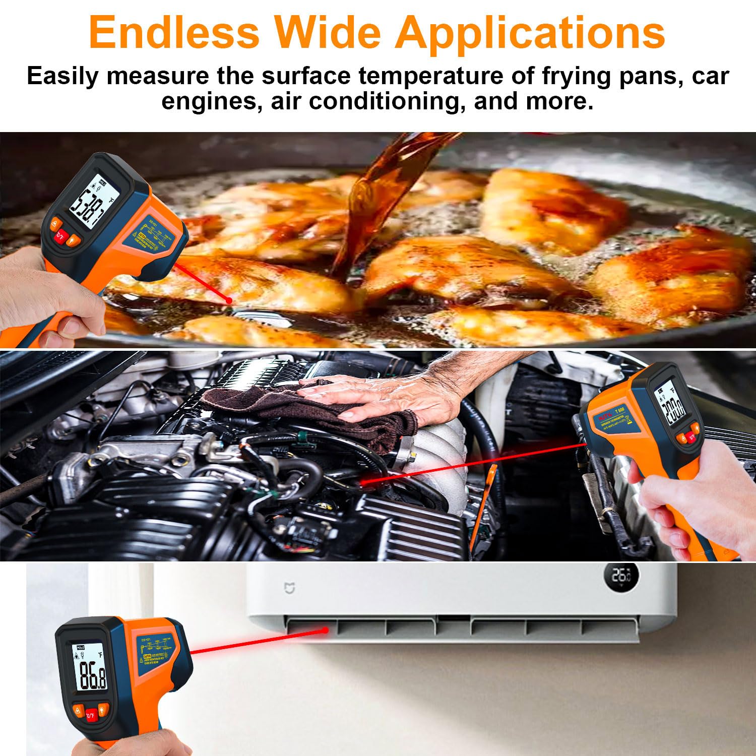 Upgrade 2023 Laser Infrared Thermometer Non-Contact Digital Temperature Gun, -58℉~1112℉(-50℃~600℃) IR Thermometer for Industrial, Kitchen Cooking, Automotive, HVAC (Not for Human Body Temp)