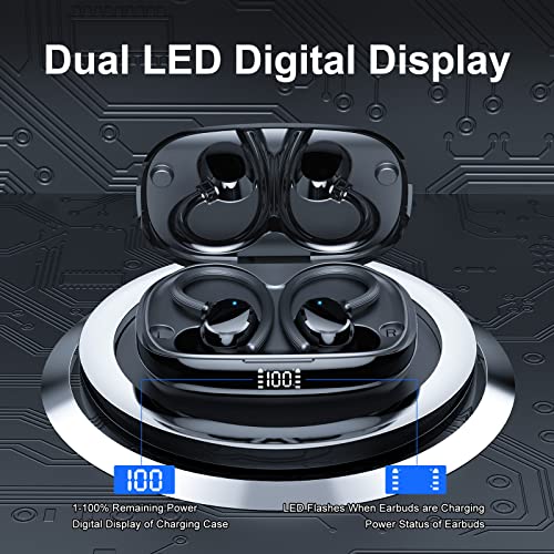 Wireless Earbuds, HiFi Stereo Sport Bluetooth 5.3 Headphones with Earhooks, 48H Deep Bass in-Ear Headphones with LED Display, Noise Cancelling, IP7 Waterproof Earphones Built-in Microphone for Running