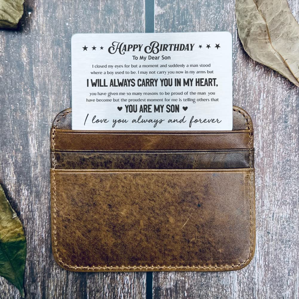 Renaissancey Son Birthday Card, Laser Engraved Wallet Card, Unique Gift for Son, Stainless Steel, 3.38"x2.13"x0.04"