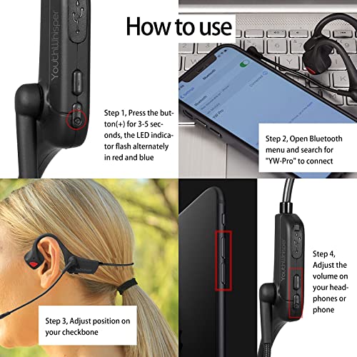 YouthWhisper Bone Conduction Bluetooth Headphones, Open-Ear Headphones with Noise-Canceling Microphone, Wireless Headset for Work, Learning, Running, Driving(Pro)