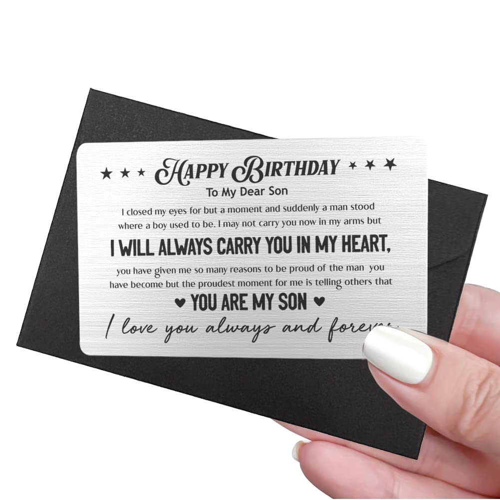 Renaissancey Son Birthday Card, Laser Engraved Wallet Card, Unique Gift for Son, Stainless Steel, 3.38"x2.13"x0.04"