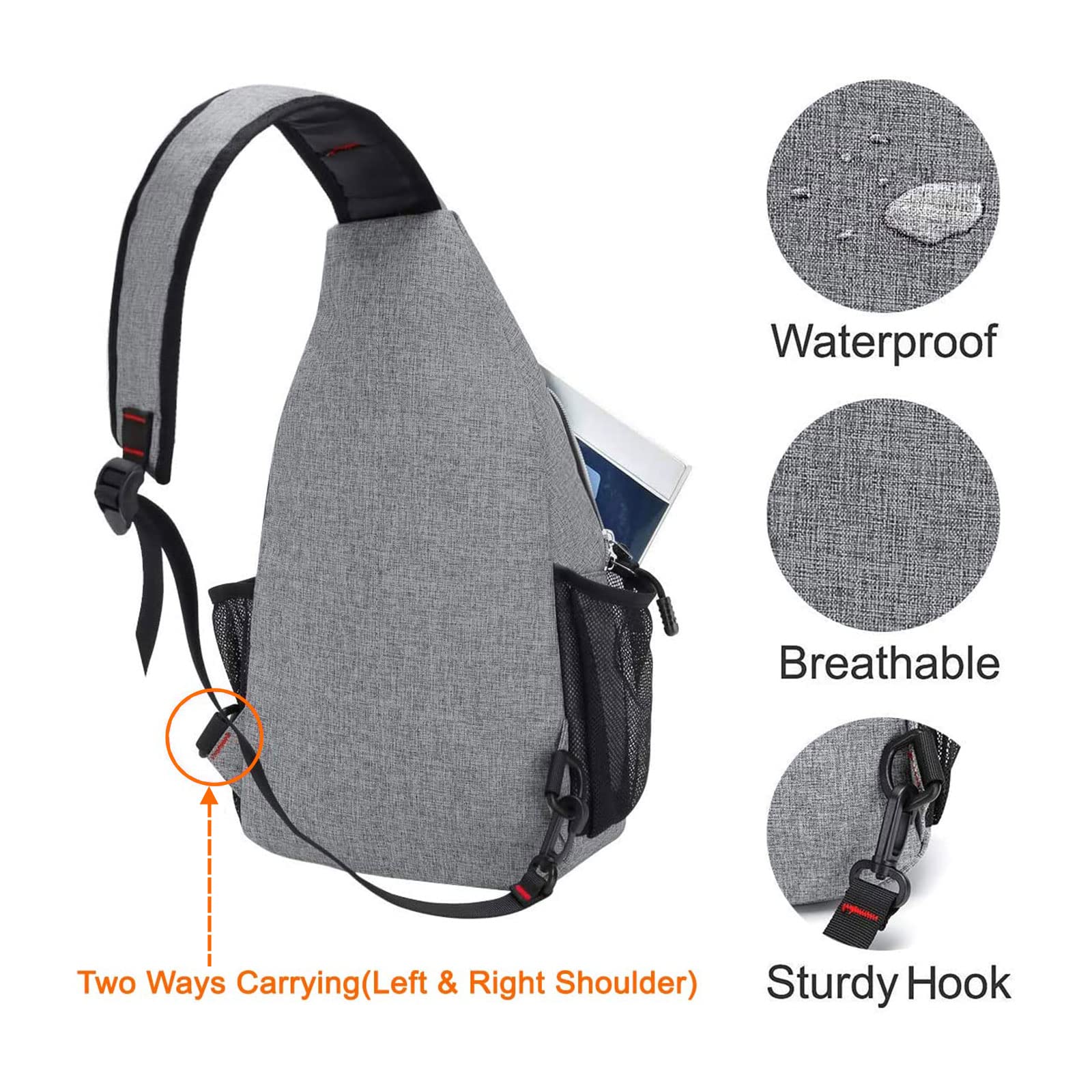 MOSISO Rope Sling Backpack (Up to 13 inch), Multipurpose Crossbody Chest One Shoulder Outdoor Travel Hiking Daypack, Gray