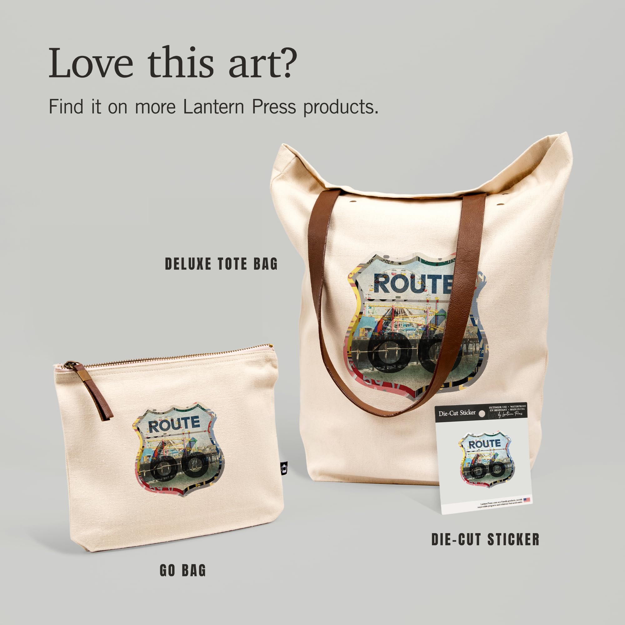 Lantern Press Santa Monica, California, Route 66 License Plates, Pier, 100% Cotton Zipper Pouch, Travel Accessory, Go Bag