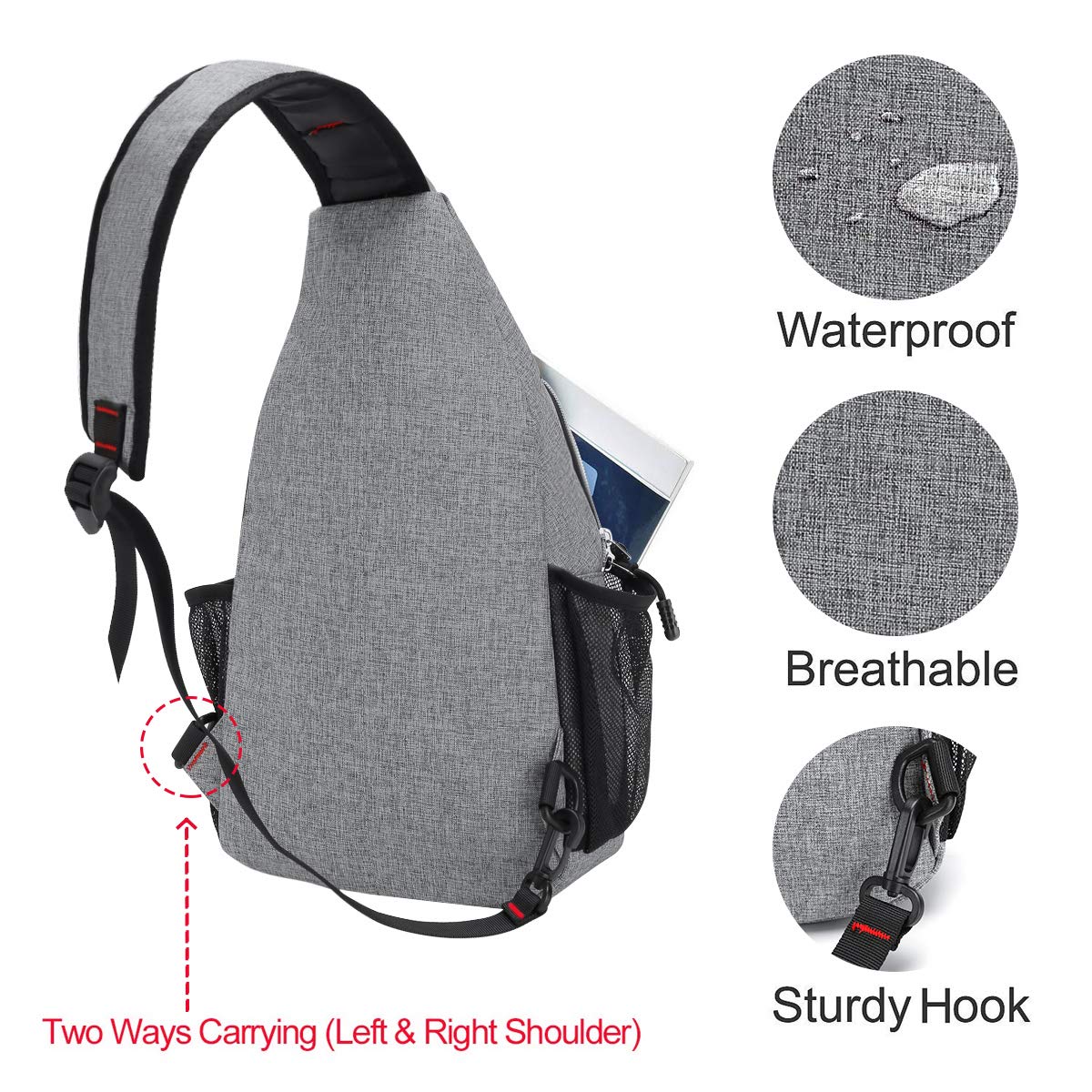 MOSISO Rope Sling Backpack (Up to 13 inch), Multipurpose Crossbody Chest One Shoulder Outdoor Travel Hiking Daypack, Gray