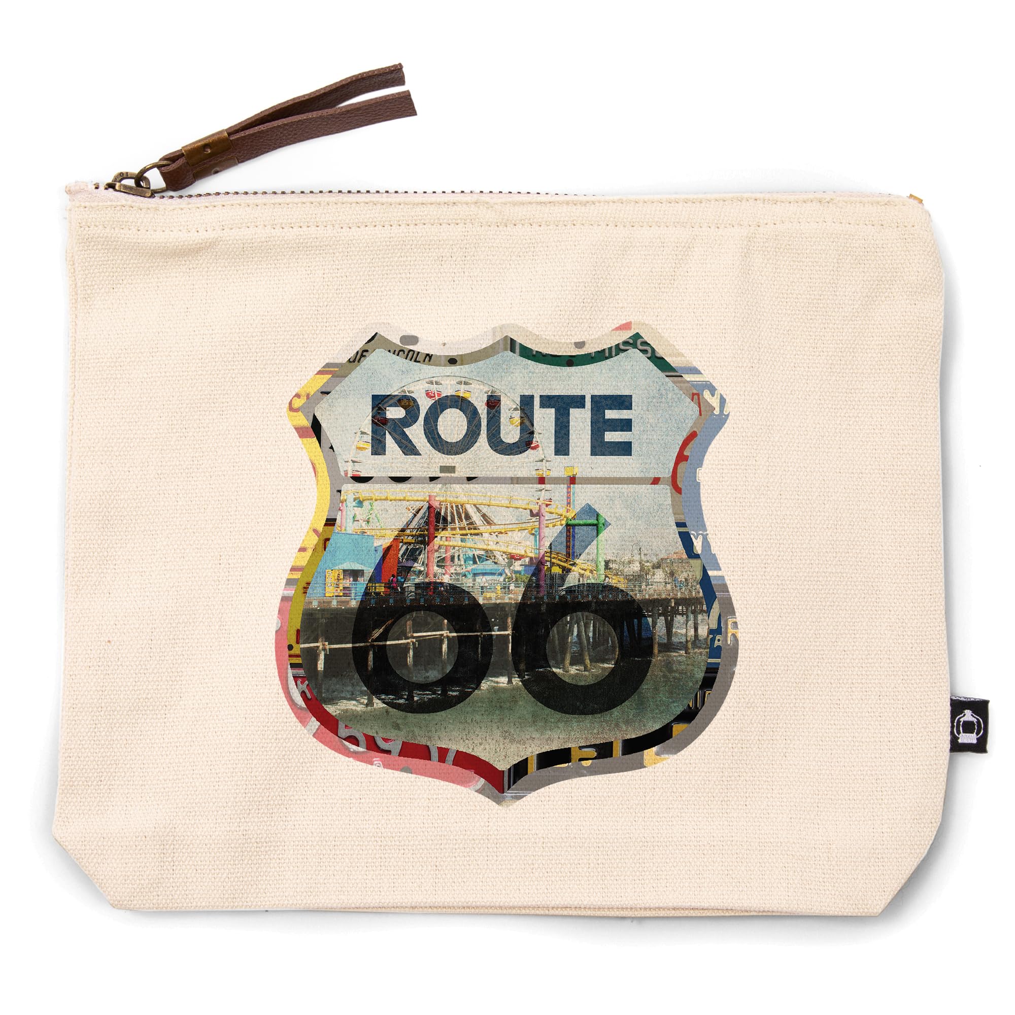 Lantern Press Santa Monica, California, Route 66 License Plates, Pier, 100% Cotton Zipper Pouch, Travel Accessory, Go Bag