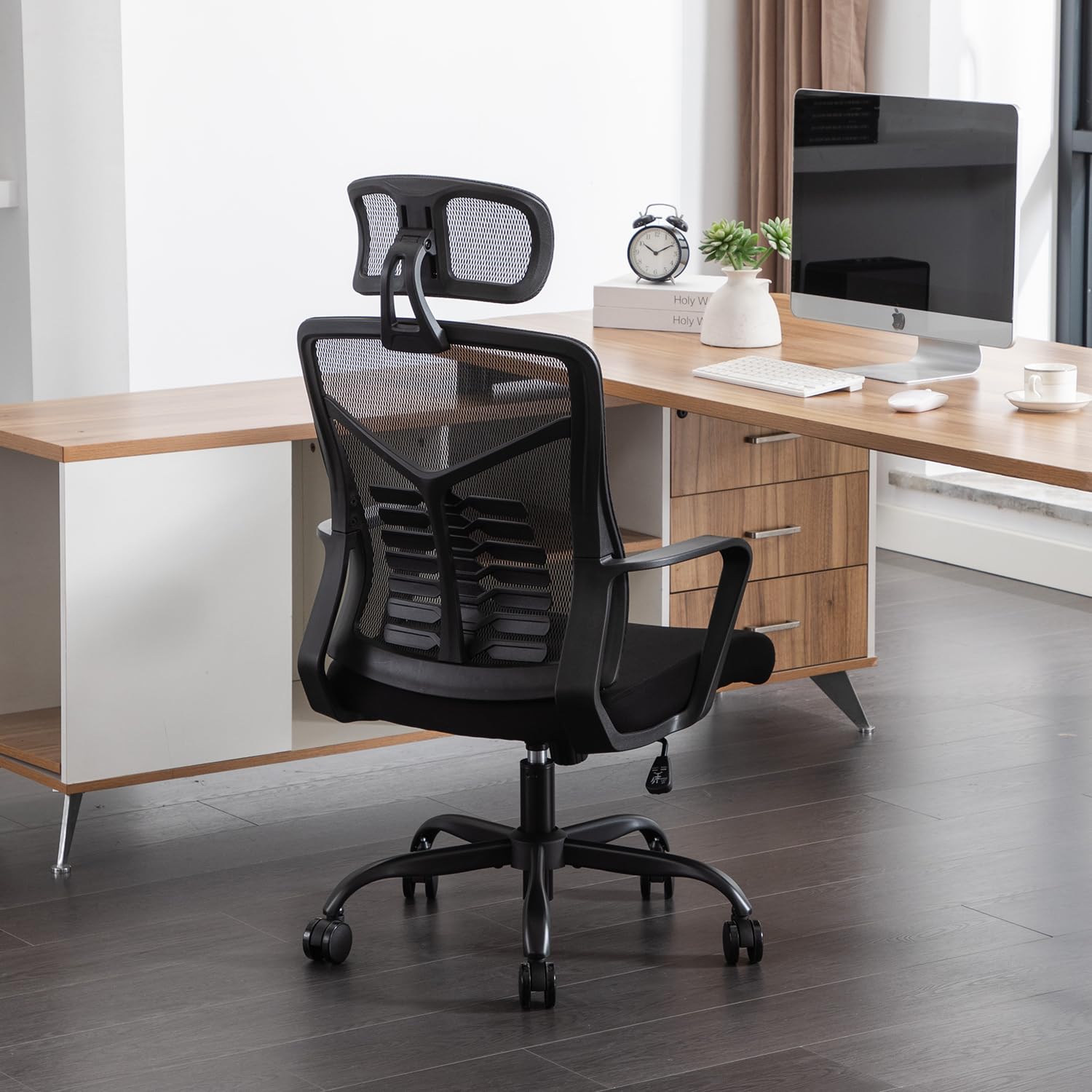 EnjoySeating Ergonomic Office Chair Heavy Duty 350 lbs, Breathable Mesh Desk Chair with 2D Headrest and Lumbar Support, Tilt Function, Swivel Task Chair for Home Work Black