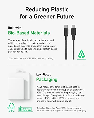 Anker 543 USB C to USB C Cable (140W, 6ft), USB 2.0 Bio-Nylon Charging Cable for MacBook Pro 2020, iPad Pro 2020, iPad Air 4, Samsung Galaxy S22, and More (Phantom Black)