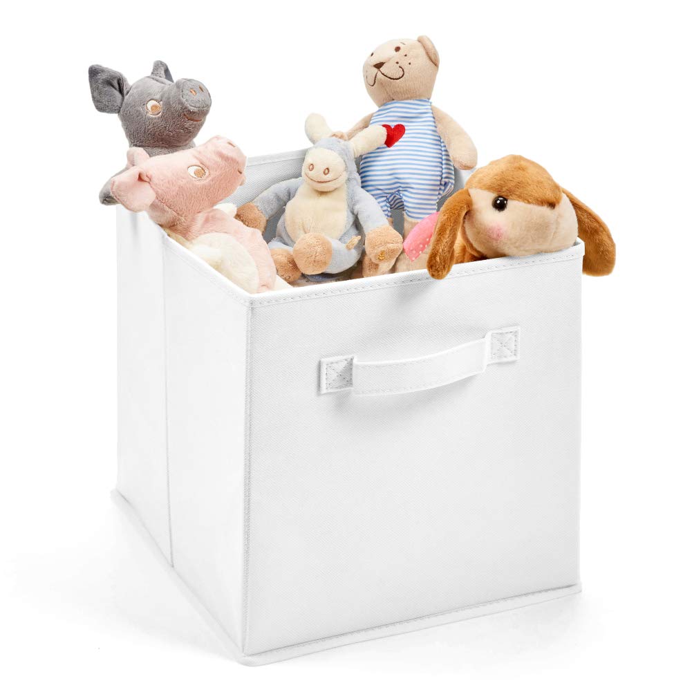 EZOWare Set of 10 Fabric Basket Bins, White Collapsible Organizer Storage Cube with Handles for Home, Bedroom, Baby Nursery, Kids Playroom - 10.5"x 10.5"x 11"