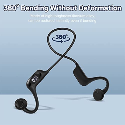 TWIFER Sport Wireless Headsts Bone Conduction Bluetooth Headphones with Battery Digital Display, Hand Free Waterproof Headphones with Microphone for Running Cycling Yoga