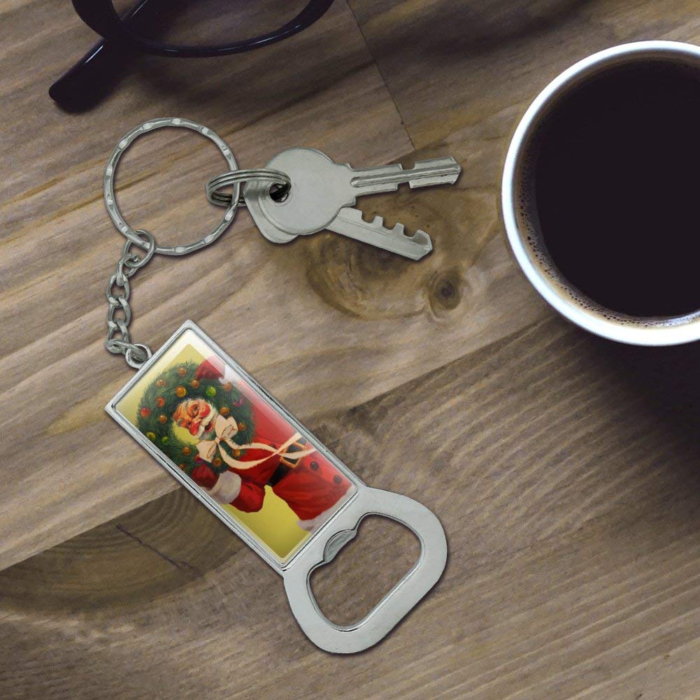 GRAPHICS & MORE Christmas Holiday Santa Wreath Ribbon Swirl Keychain Rectangle Chrome Plated Metal Bottle Cap Opener