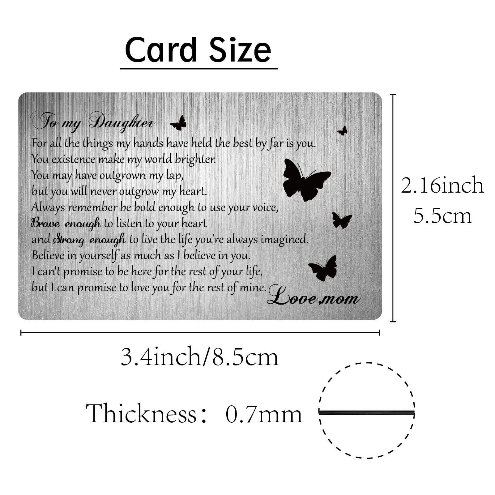 CREATCABIN to My Daughter Wallet Card from Mom Engraved Wallet Insert Inspirational Metal Wallet Card Mini Love Notes Gift for Women Her Birthday Graduation Wedding Christmas