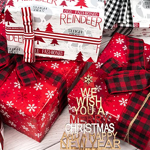 WRAPAHOLIC Jumbo Reversible Christmas Wrapping Paper - 30 Inch X 100 Feet Jumbo Roll Red White Snowflakes and Reindeer Design