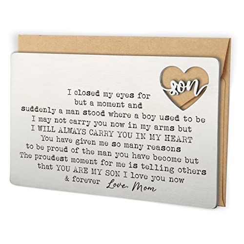 YODOCAMP Son Gifts From Mom, Engraved Wallet Card Inserts Keepsake Gifts for Son From Mom for Christmas Graduation Birthday Gift Ideas