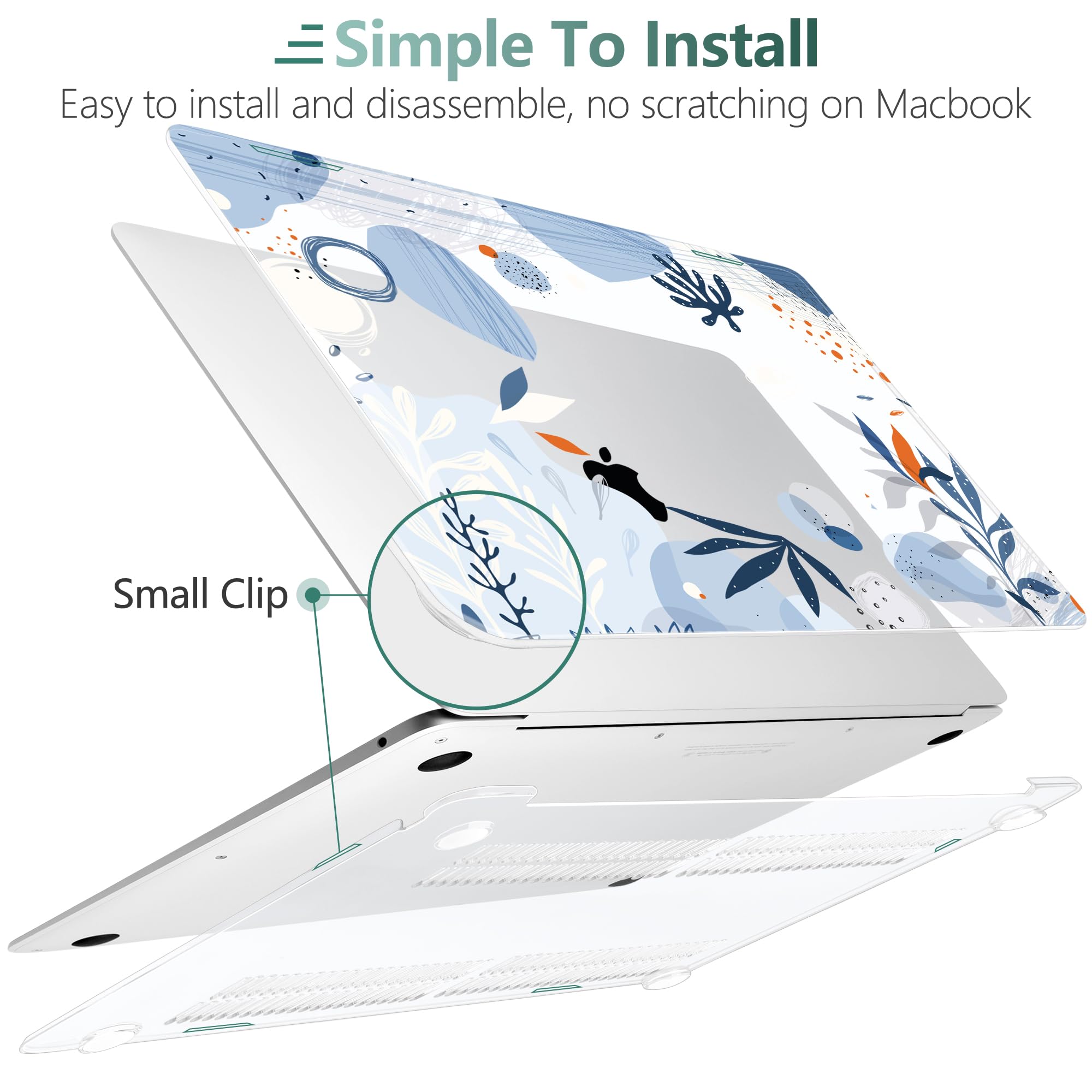 Yebiseven Case for MacBook Air 13 inch 2021 2020 2019 2018 Model A2337 M1/A2179/A1932, Laptop Hard Shell Case with Keyboard Cover & Screen Film & OTG Adapters & 2 Webcam Covers, Geometric Floral