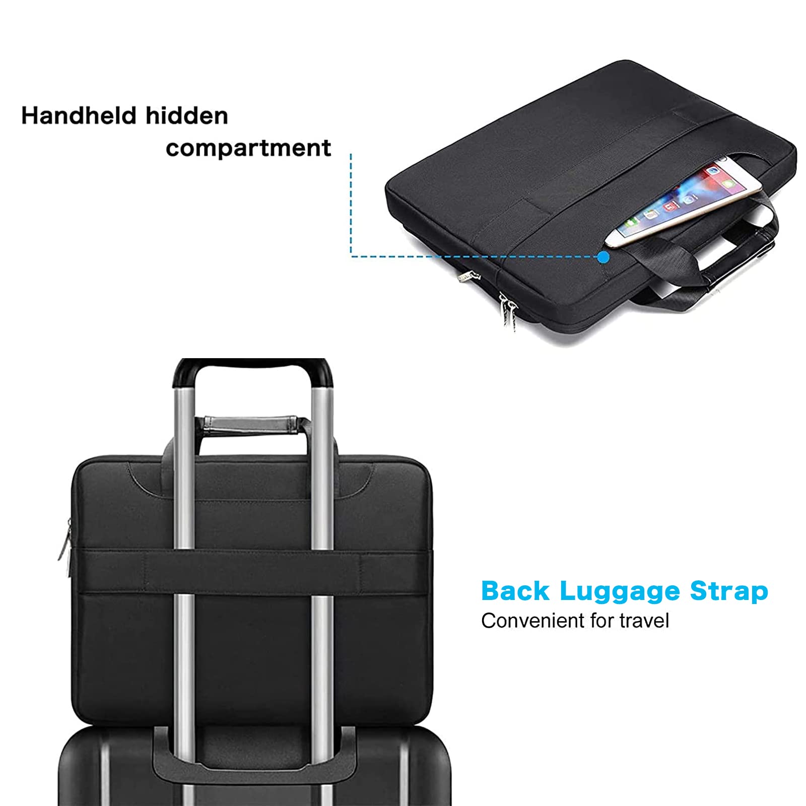 MOSISO Laptop Shoulder Messenger Bag Compatible with MacBook Air/Pro, 13-13.3 inch Notebook, Compatible with MacBook Pro 14 inch, Polyester Briefcase Sleeve with 4 Front Zipper Pockets & Belt,Black