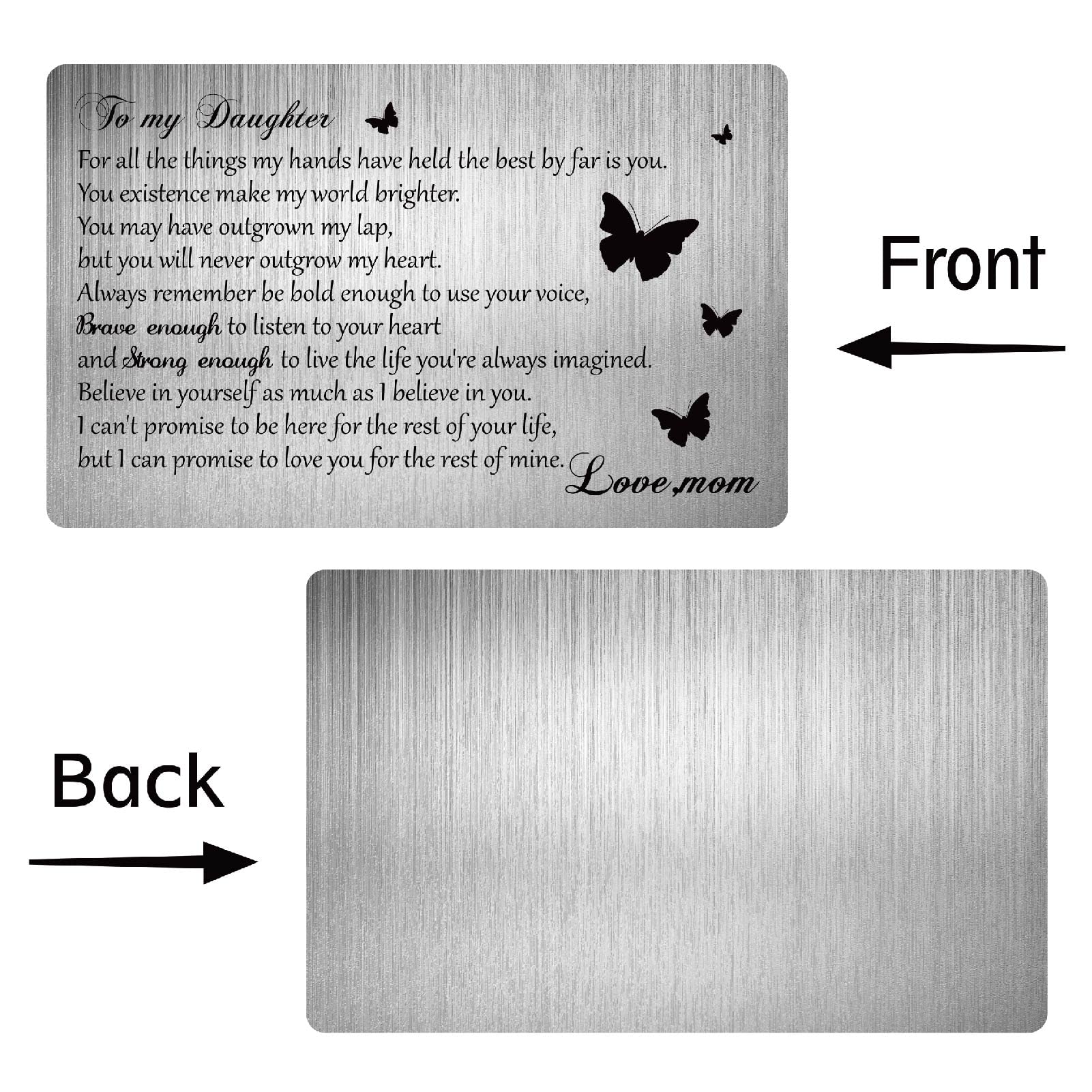 CREATCABIN to My Daughter Wallet Card from Mom Engraved Wallet Insert Inspirational Metal Wallet Card Mini Love Notes Gift for Women Her Birthday Graduation Wedding Christmas