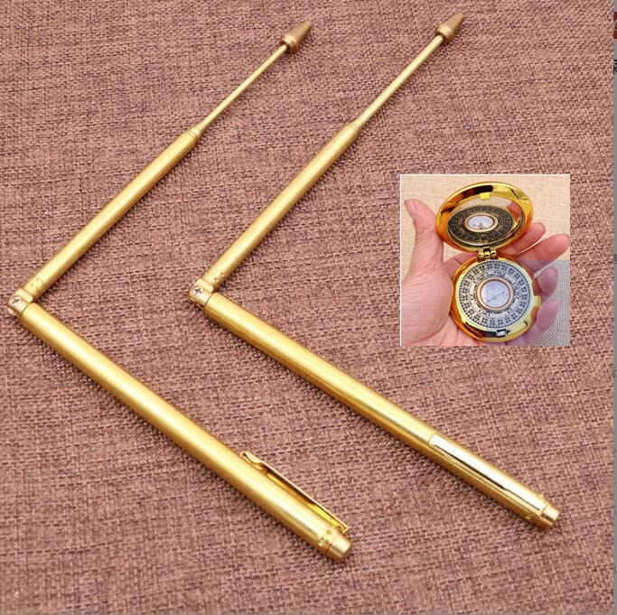 Best Combination Dowsing Rods Copper- 2PCS. 99.9% Pure Copper - Water Divining, Energy Healing, Paranormal, Gold, Yes No Questions. 15cm*56cm*0.9cm Non-Toxic 。 Gift feng Shui Compass