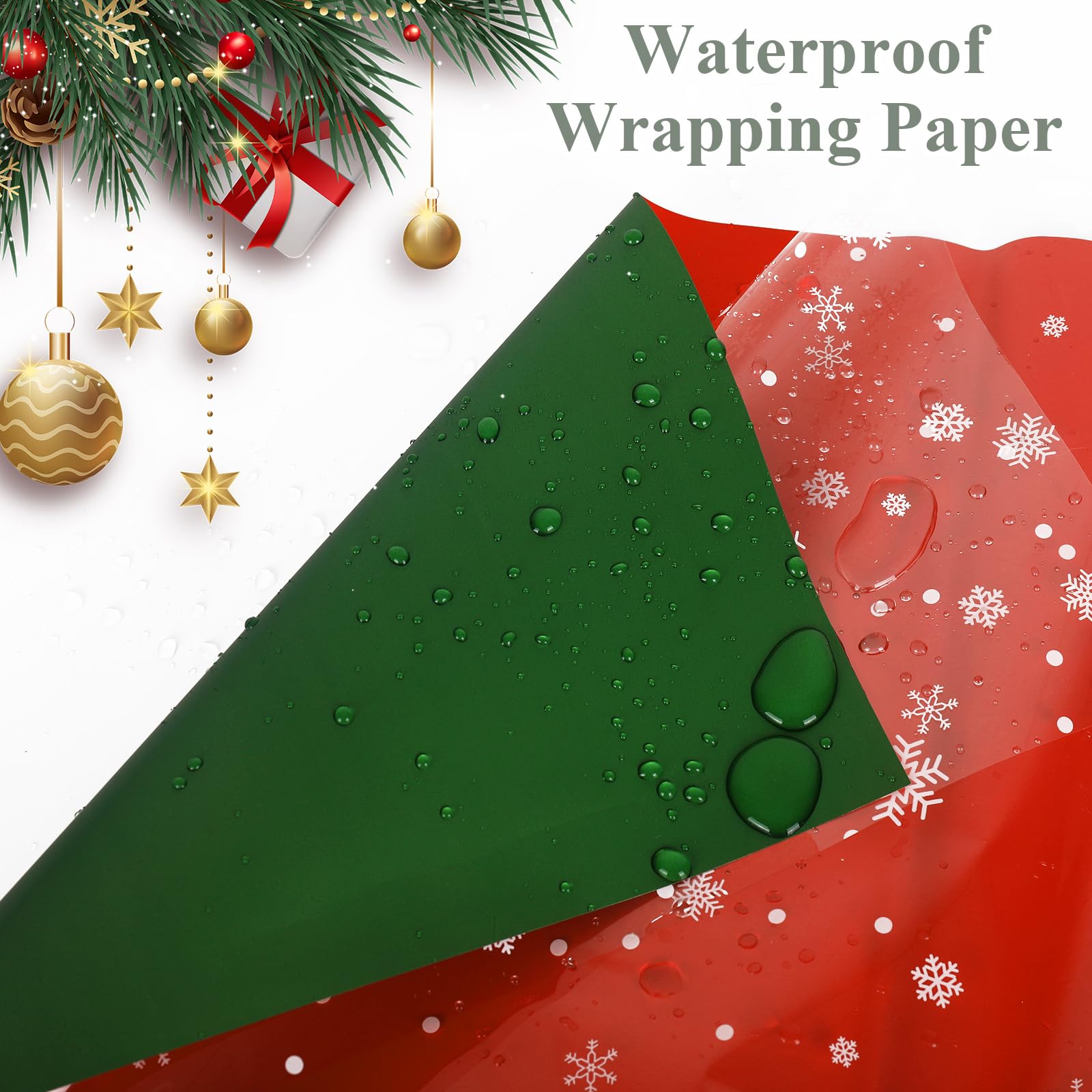 Whaline 40Pcs Christmas Flower Wrapping Papers Double Color Red Green Floral Packaging Papers with Snowflakes Cellophane Florist Bouquet Wrapping Papers, 23 x 23 Inch