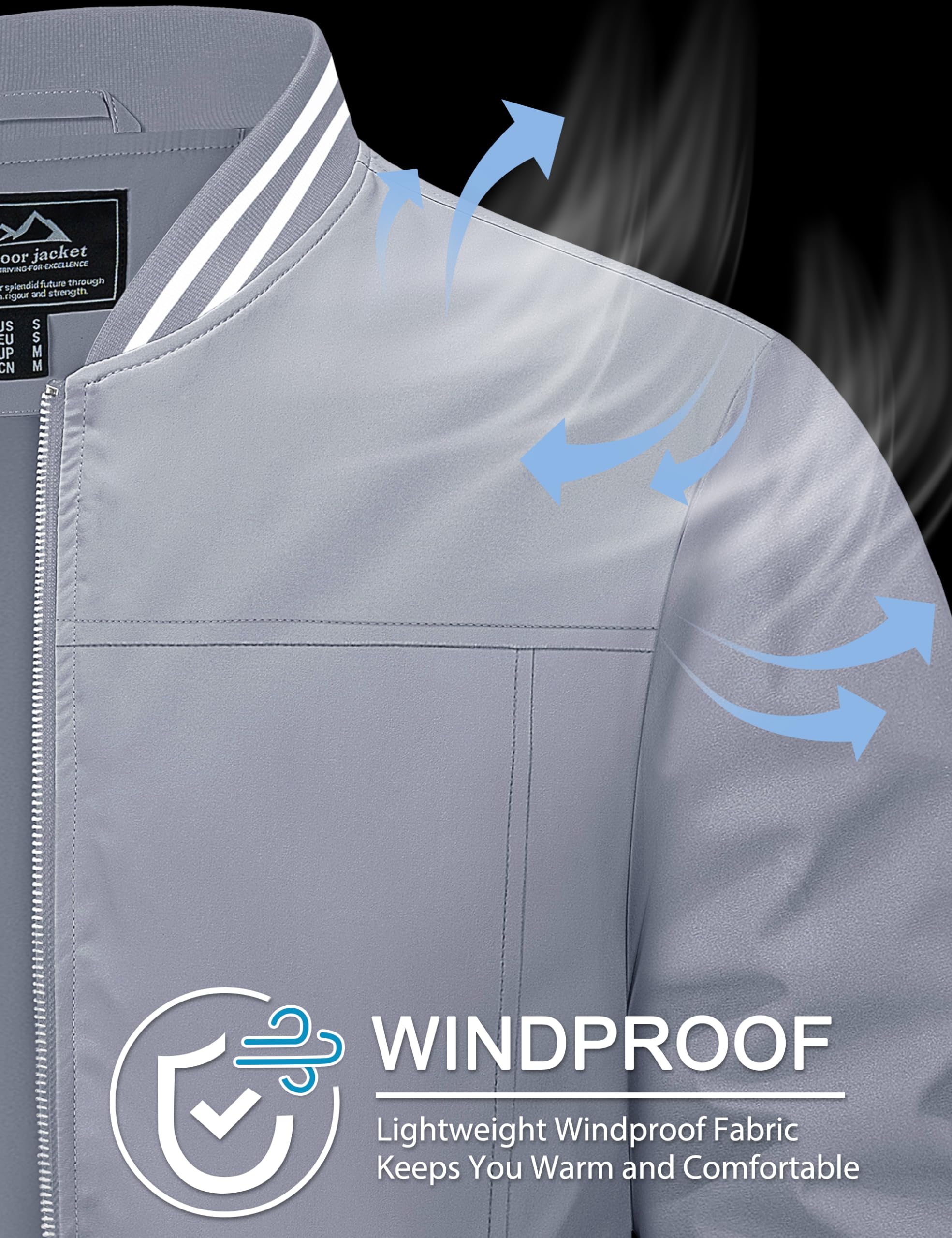 MAGCOMSEN Bomber Jackets for Men Lightweight Jacket Casual Windbreaker Jackets Windproof Zip Up Coats with 5 Pockets Light Grey, L