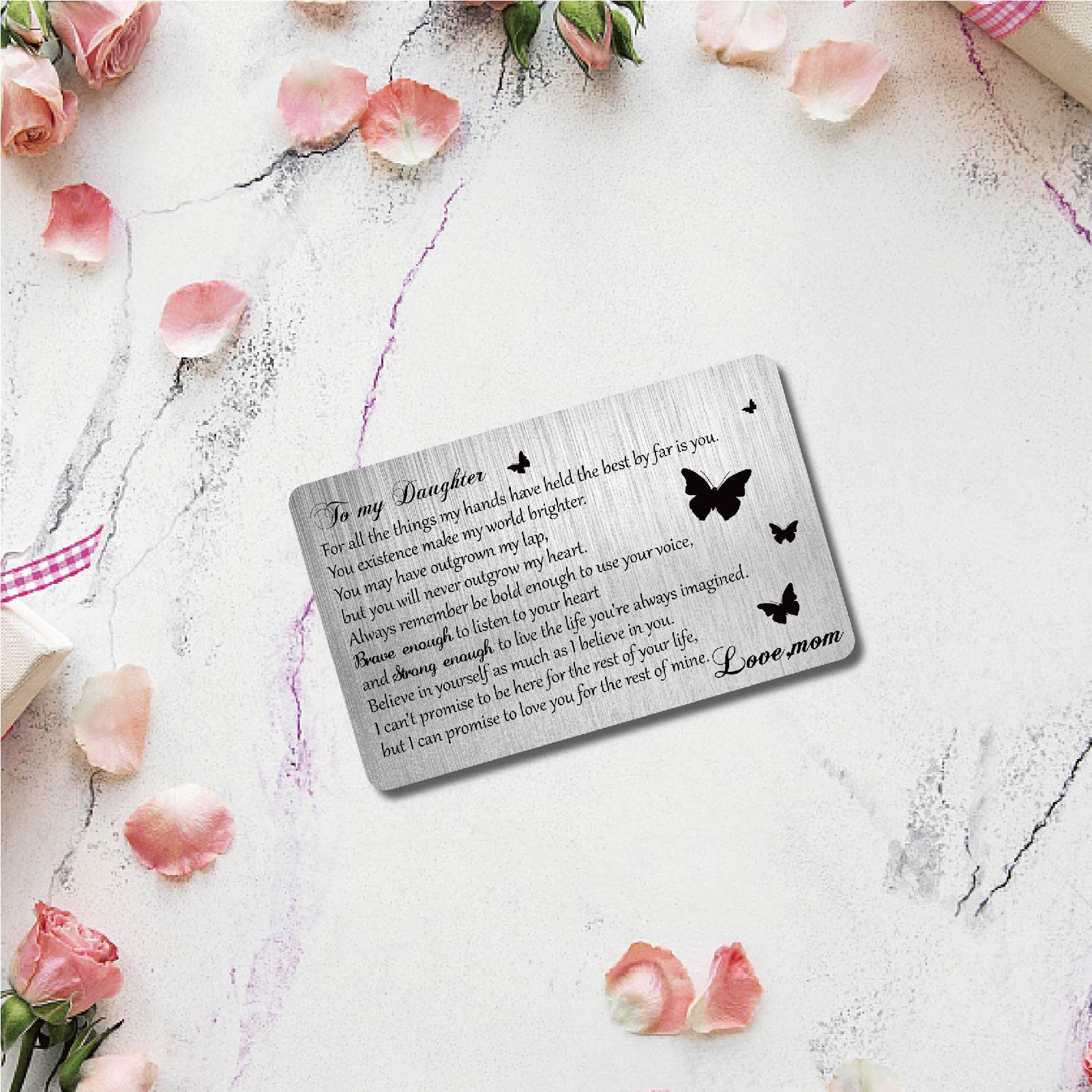 CREATCABIN to My Daughter Wallet Card from Mom Engraved Wallet Insert Inspirational Metal Wallet Card Mini Love Notes Gift for Women Her Birthday Graduation Wedding Christmas