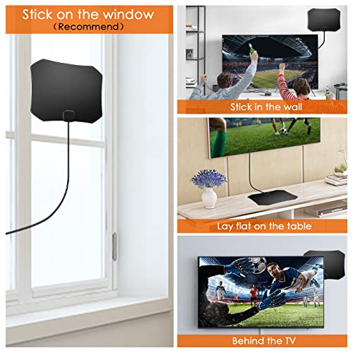 Digital TV Antenna, 380 Miles Indoor Amplifier Signal Booster Long Range HDTV Antenna Support 4K 1080P UHF VHF Free Local Channels with 13.4ft Coax Cable and USB Power Adapter