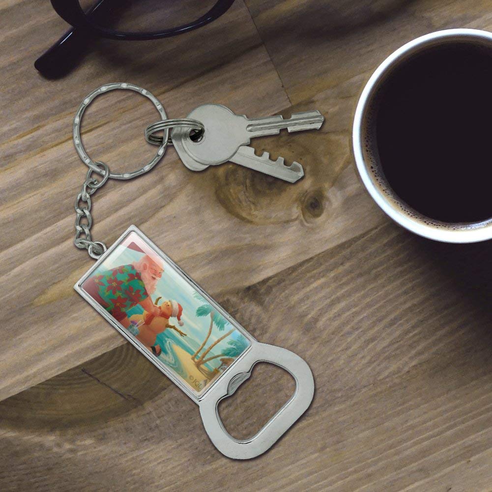 GRAPHICS & MORE Christmas Holiday Santa Claus Beach Vacation Keychain Rectangle Chrome Plated Metal Bottle Cap Opener