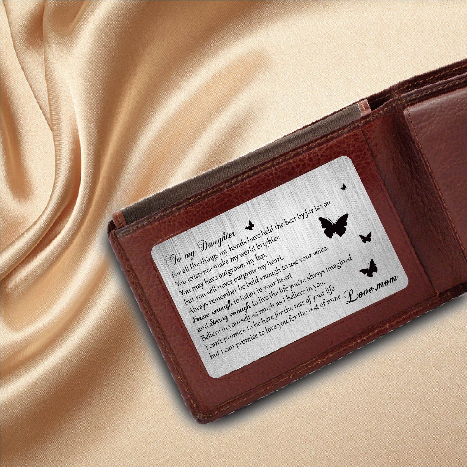 CREATCABIN to My Daughter Wallet Card from Mom Engraved Wallet Insert Inspirational Metal Wallet Card Mini Love Notes Gift for Women Her Birthday Graduation Wedding Christmas