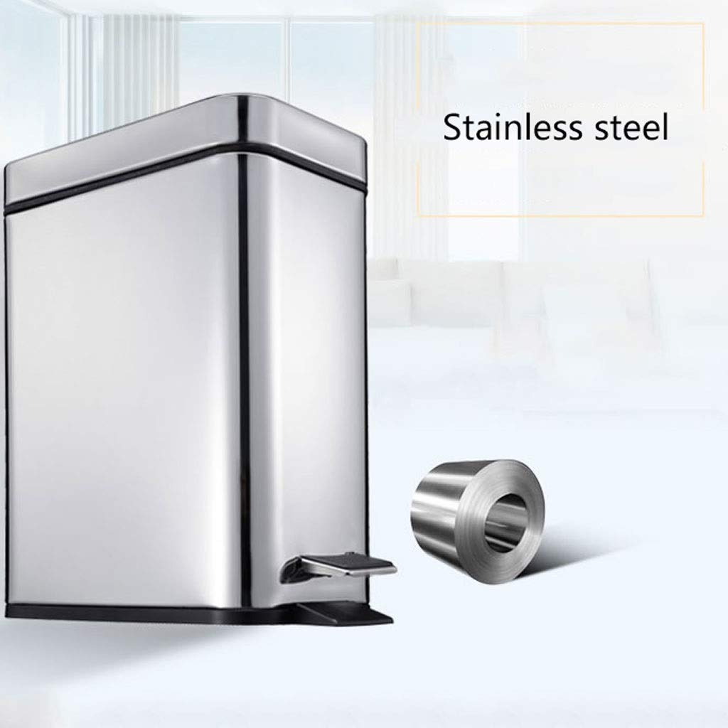LUAN Trash Can Square Stainless Steel Kitchen Office Living Room Trash can,Foot Pedal Trash bin Removable Liner Plastic Waste bin, 5L/10L Waste Bin (Color : White-2, Size : 5L)
