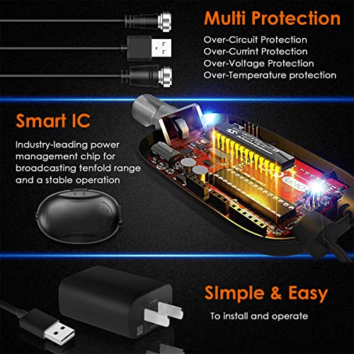 Digital TV Antenna, 380 Miles Indoor Amplifier Signal Booster Long Range HDTV Antenna Support 4K 1080P UHF VHF Free Local Channels with 13.4ft Coax Cable and USB Power Adapter