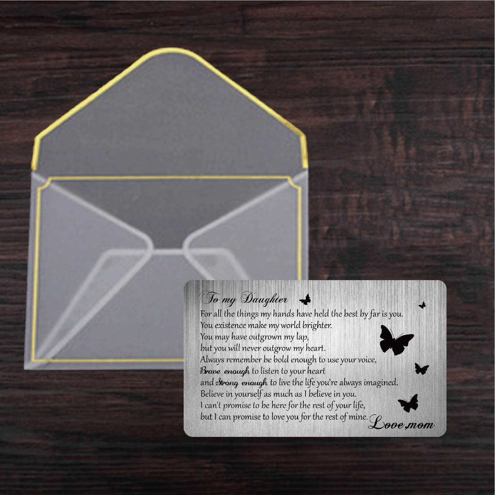CREATCABIN to My Daughter Wallet Card from Mom Engraved Wallet Insert Inspirational Metal Wallet Card Mini Love Notes Gift for Women Her Birthday Graduation Wedding Christmas