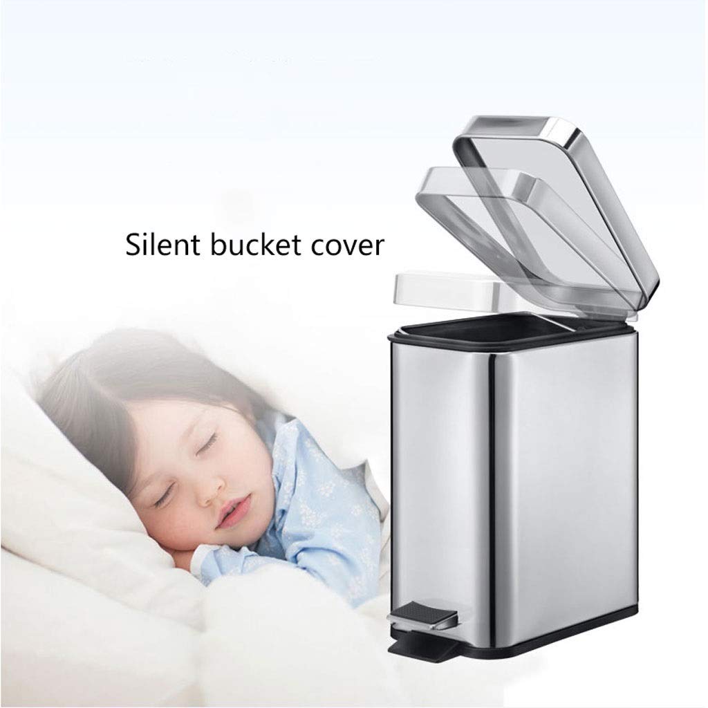 LUAN Trash Can Square Stainless Steel Kitchen Office Living Room Trash can,Foot Pedal Trash bin Removable Liner Plastic Waste bin, 5L/10L Waste Bin (Color : White-2, Size : 5L)