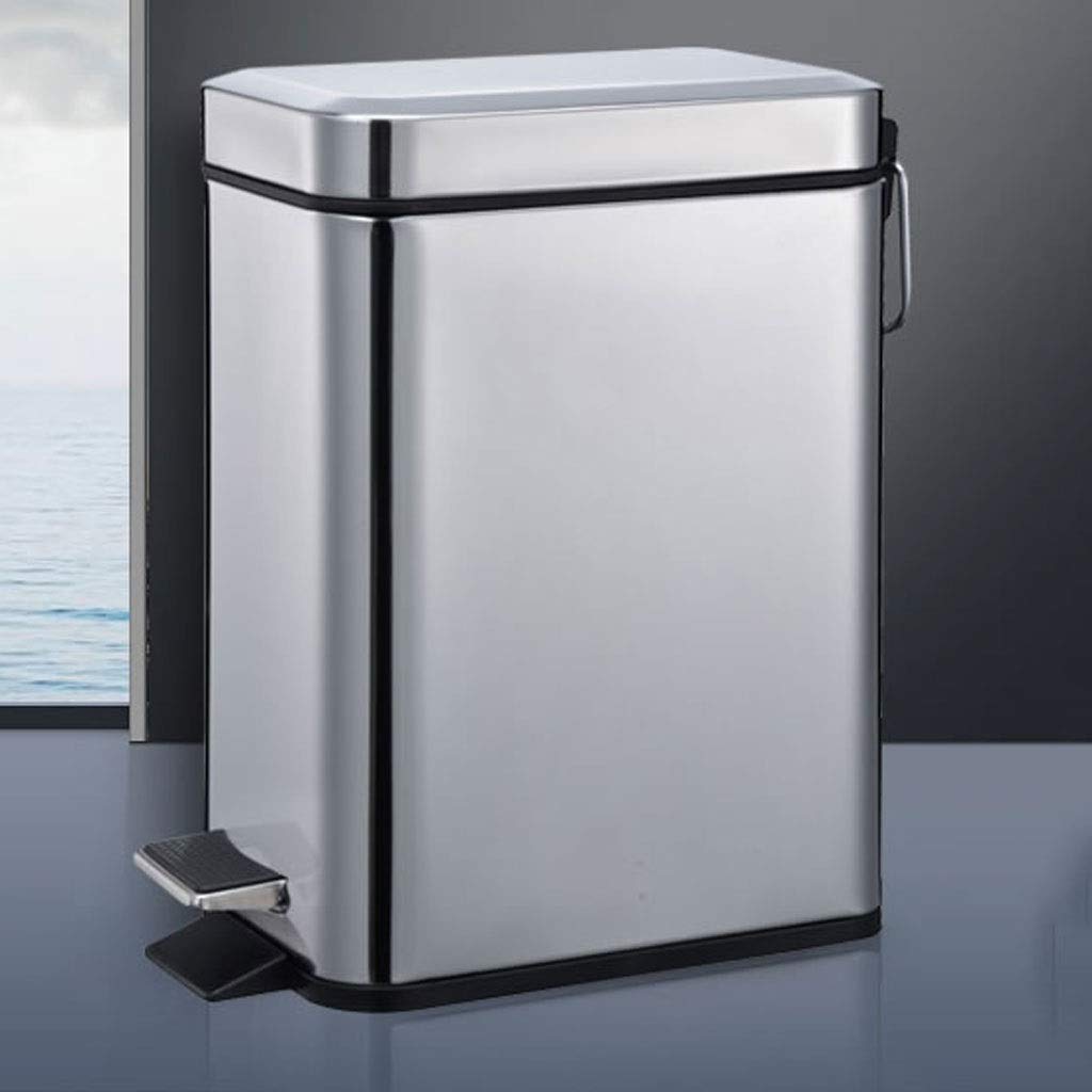 LUAN Trash Can Square Stainless Steel Kitchen Office Living Room Trash can,Foot Pedal Trash bin Removable Liner Plastic Waste bin, 5L/10L Waste Bin (Color : White-2, Size : 5L)