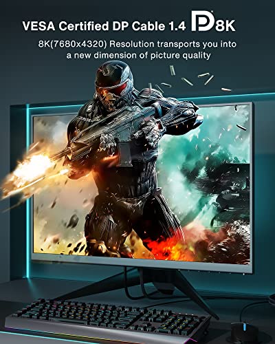 VESA Certified DisplayPort Cable 1.4, iVANKY 8K DP Cable 6.6ft (8K@60Hz, 4K@144Hz, 2K@240Hz)HBR3 Support 32.4Gbps, HDR, HDCP 2.2, FreeSync G-Sync, Braided Display Port for Gaming Monitor, Graphics, PC