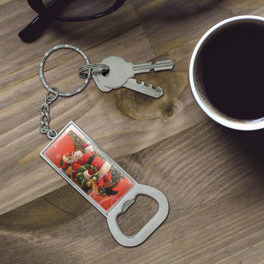 GRAPHICS & MORE Christmas Holiday Santa Skating Toys Tree Keychain Rectangle Chrome Plated Metal Bottle Cap Opener