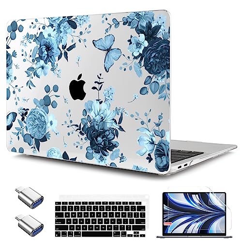 CAMPLALA for MacBook Air 13 inch Case 2021-2018 Release Model A2337 M1 A2179 A1932 - Hard Shell Case & Keyboard Cover & Screen Protector & OTG Adapter Suitable MacBook Air 13", Ink Flowers
