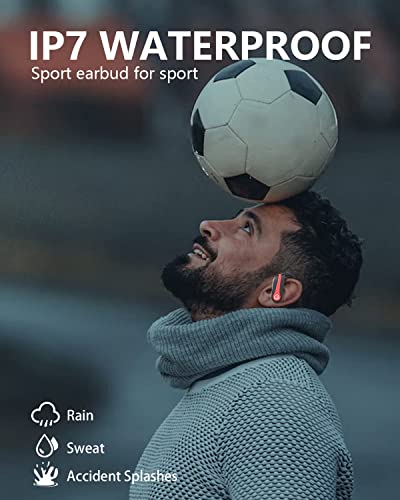 Bluetooth Earbuds 5.3 Sports Wireless Earbuds with Earhooks 2023 NEW Bluetooth Wireless Headphones Over-Ear 120H Playtime with Dual LED Display Red Earphones Deep Bass Bluetooth Ear buds for Workout