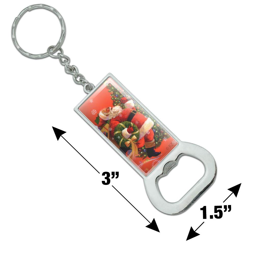GRAPHICS & MORE Christmas Holiday Santa Skating Toys Tree Keychain Rectangle Chrome Plated Metal Bottle Cap Opener