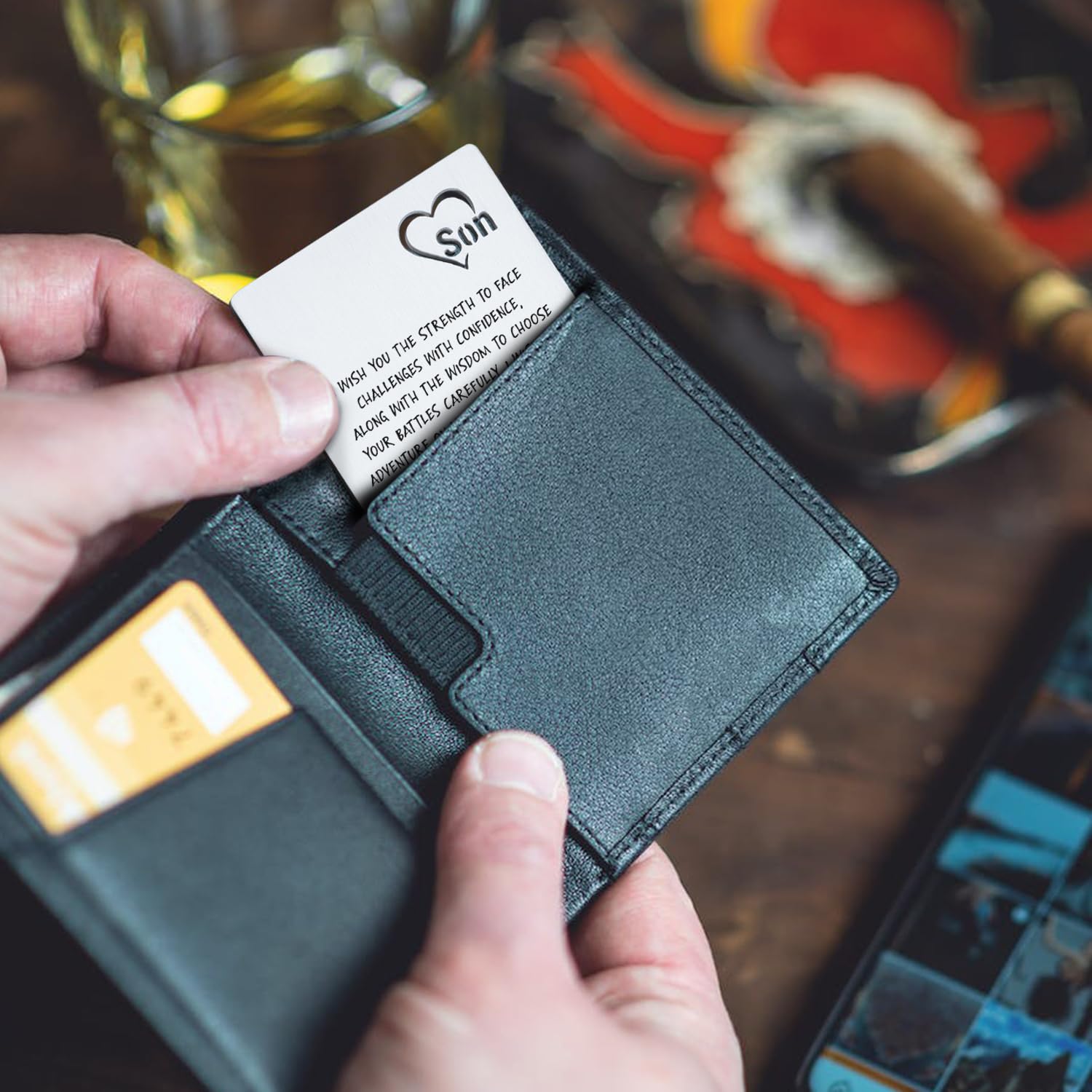 TRCENDE To My Son Gifts Wallet Card from Mom Dad Engraved Inserts Card for Son Back To School Graduation Birthday gift Son Birthday Card College Graduation Christmas Deployment gift xson2
