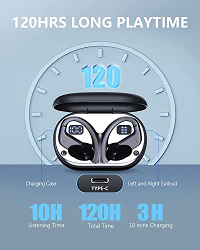 Bluetooth Earbuds 5.3 Sports Wireless Earbuds with Earhooks 2023 NEW Bluetooth Wireless Headphones Over-Ear 120H Playtime with Dual LED Display Red Earphones Deep Bass Bluetooth Ear buds for Workout