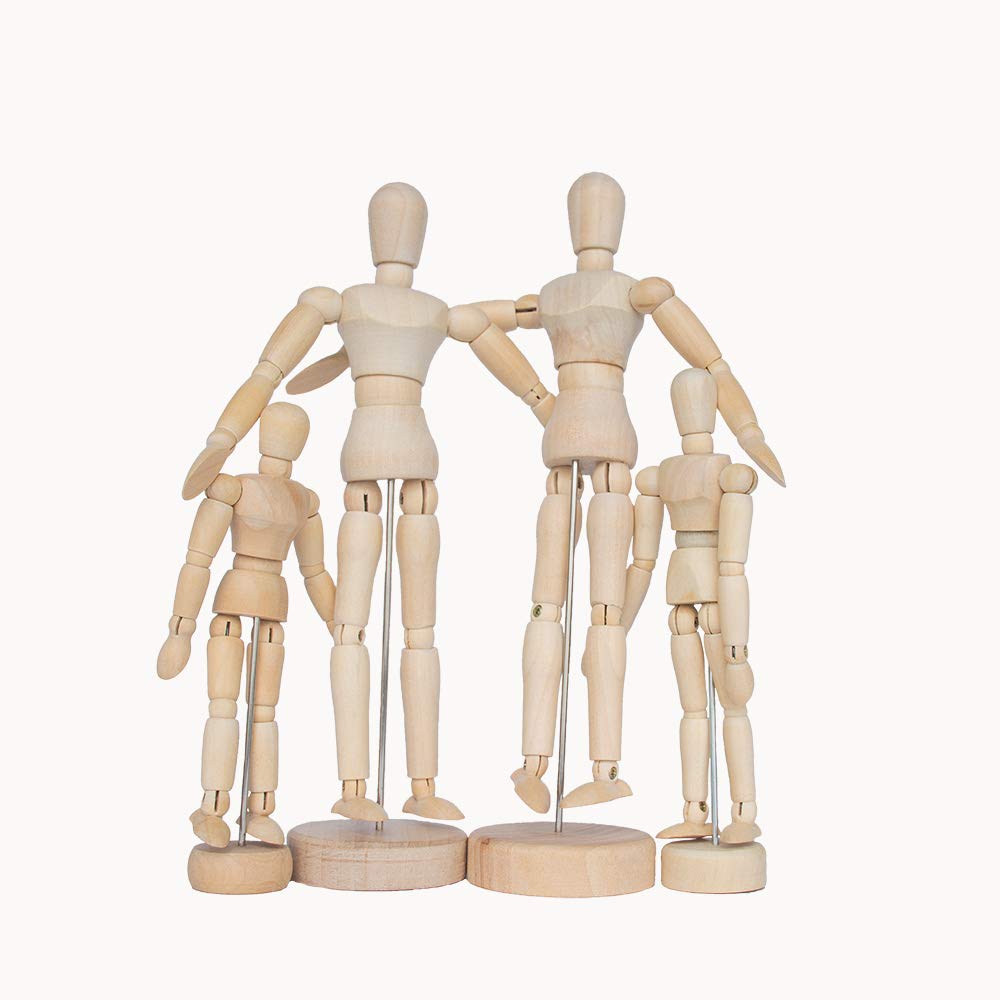 DOGNNAK 4 Pack Family Portrait Family of Four, Daddy Mommy Sister Brother Articulated Wooden Mannequin