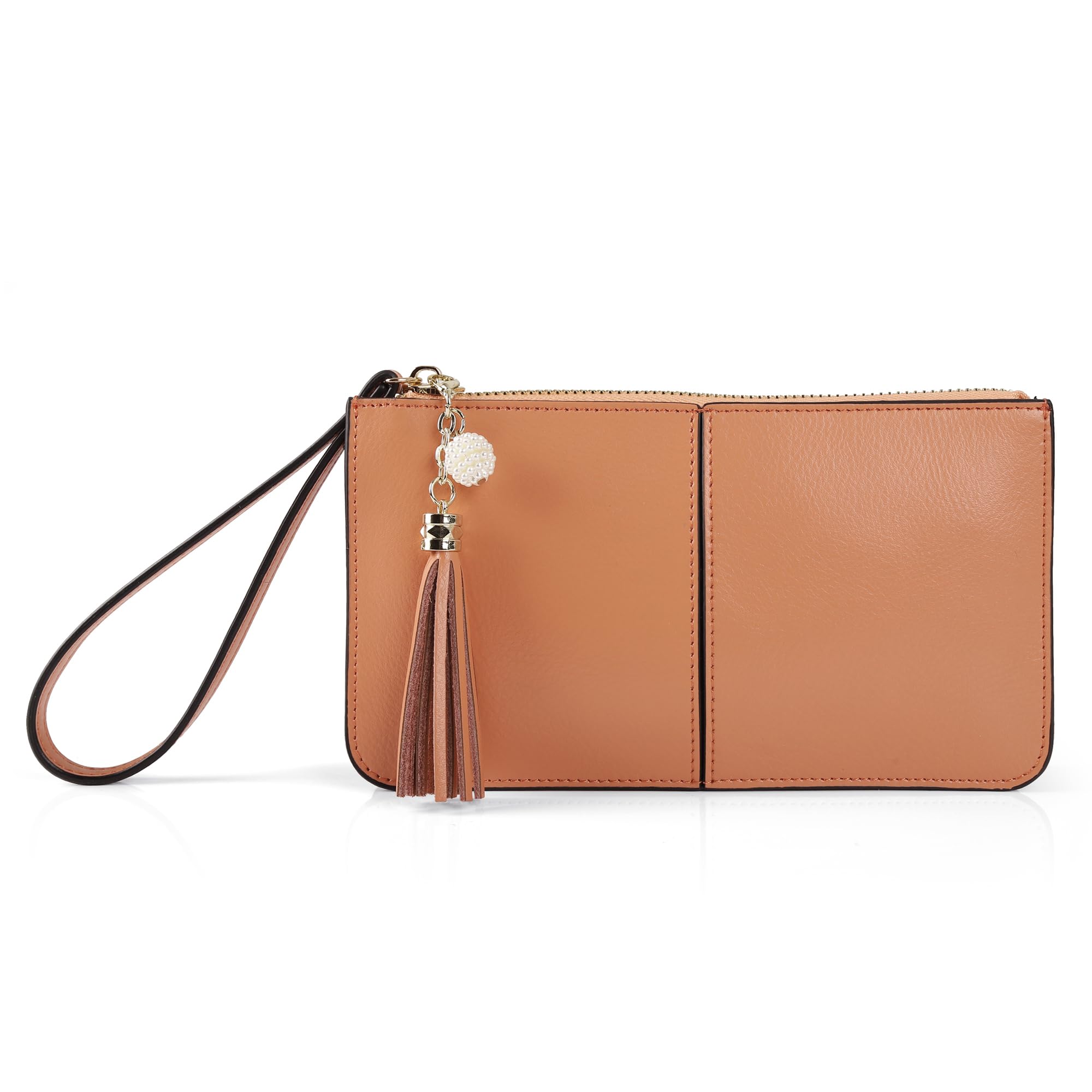 befen Genuine Leather Wristlet Clutch for Women Ultra-Slim Ladies Credit Card Holder Wallet Purses with RFID Protection (Carrot Orange)
