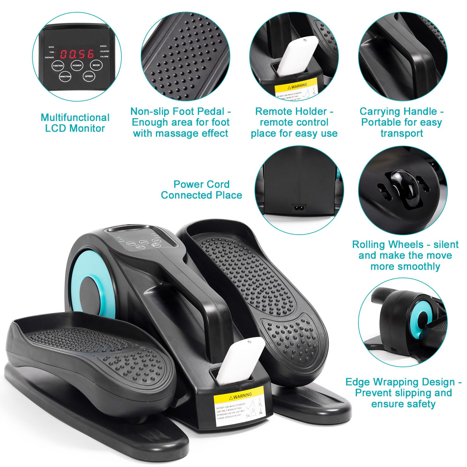 Under Desk Elliptical Machine, Portable Ellipse Leg Exerciser Machine with Remote Control, Mini Elliptical Supports Auto & Manual Mode, Exerciser for Seniors Adults and Teens, Black