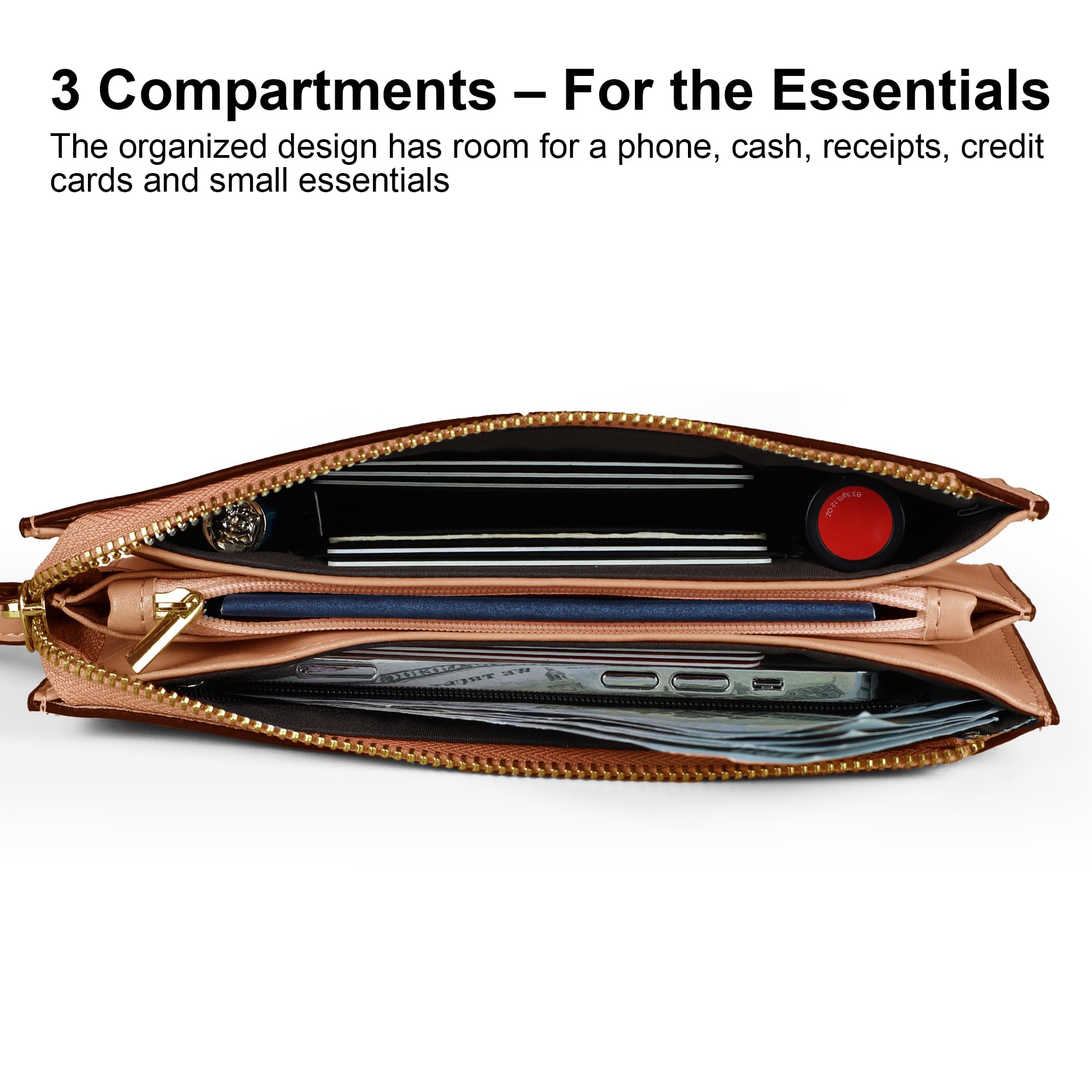 befen Genuine Leather Wristlet Clutch for Women Ultra-Slim Ladies Credit Card Holder Wallet Purses with RFID Protection (Carrot Orange)