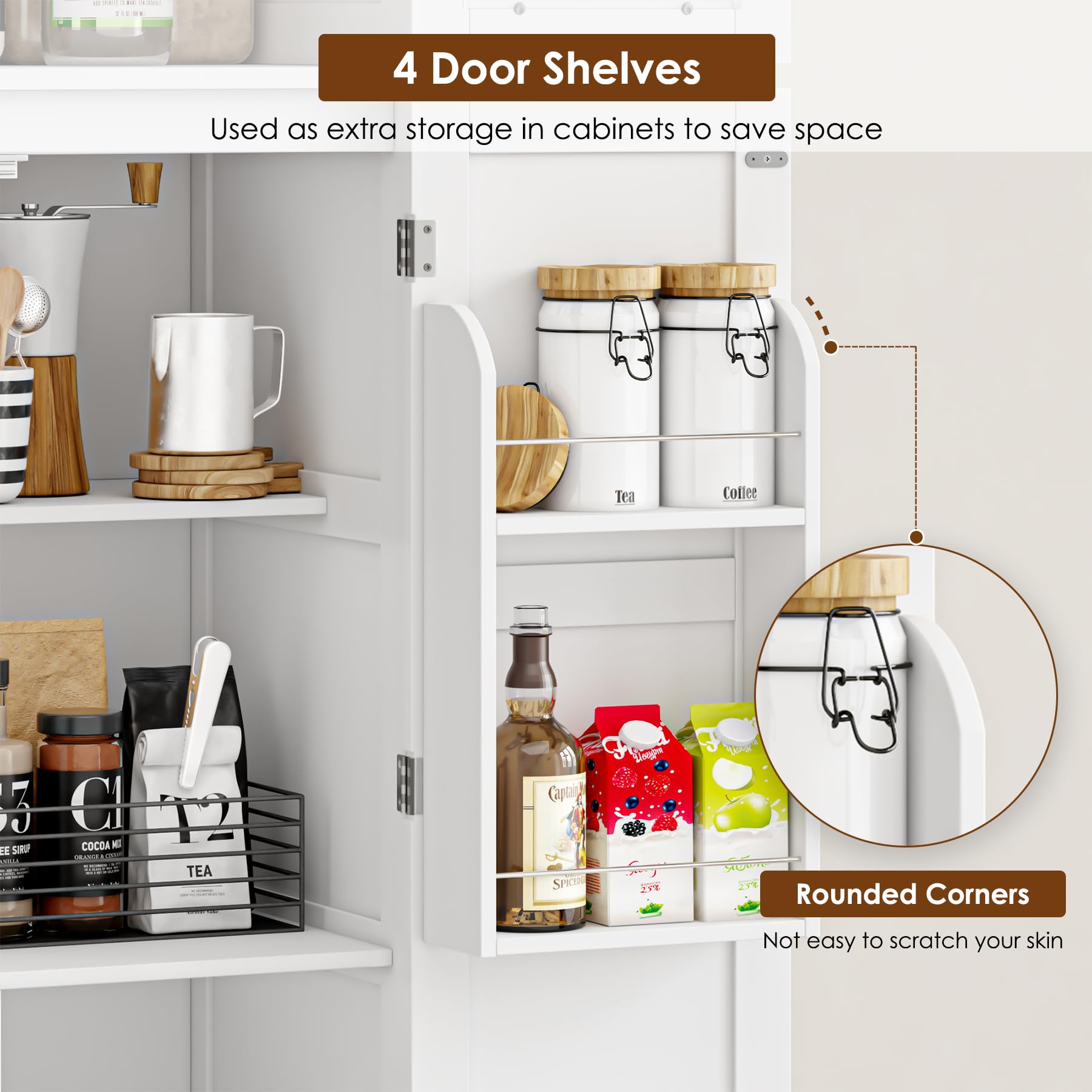 BOTLOG Tall Kitchen Pantry, 67-Inch High Freestanding Tall Cupboard Storage Cabinet with Glass Doors and Shelves, Modern Food Pantry Cabinet Cupboard White for Kitchen, Dining Room, Home bar