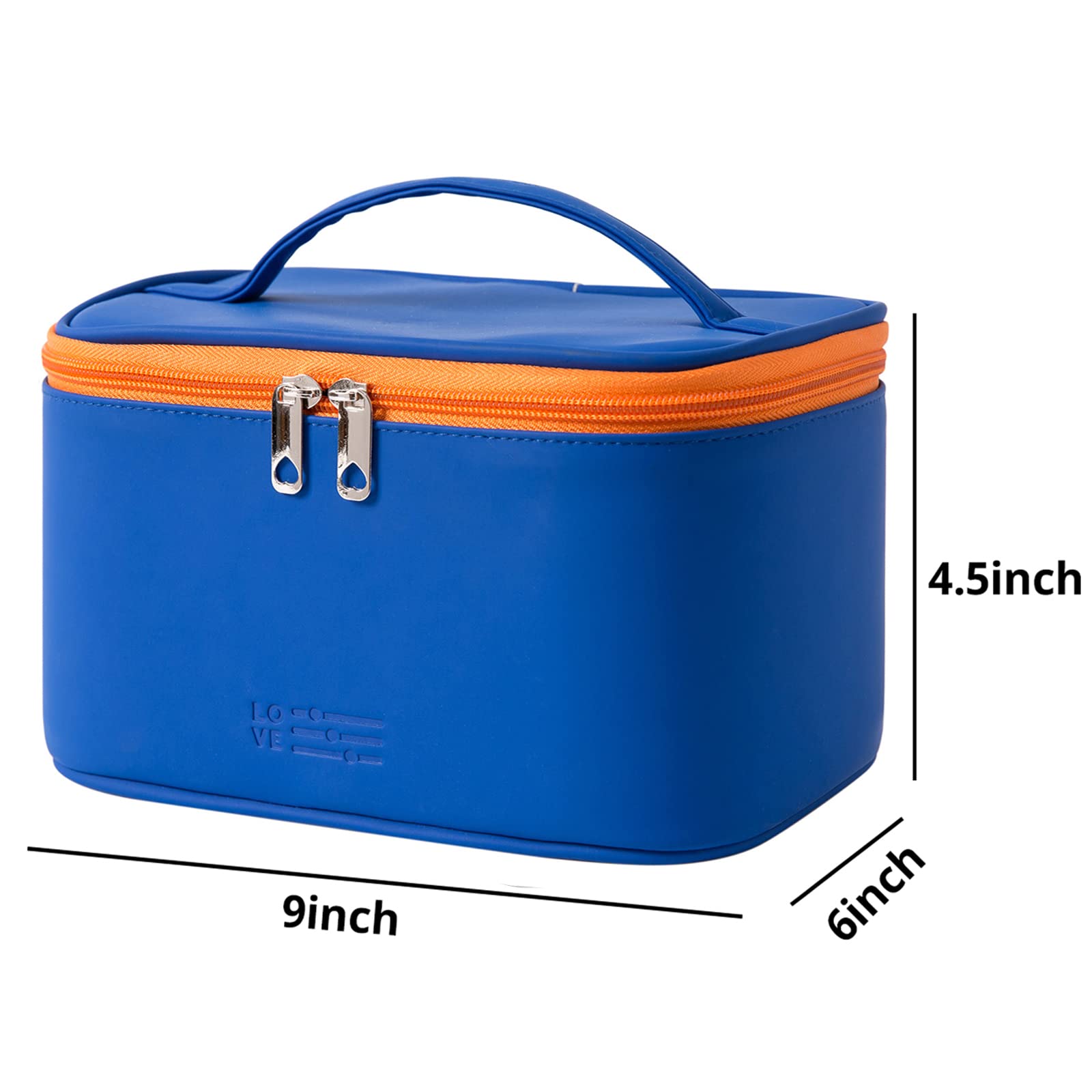 Makeup Bag Portable Travel Cosmetic Bag for Women, Beauty Zipper Makeup Organizer PU Leather Washable Waterproof (Blue)
