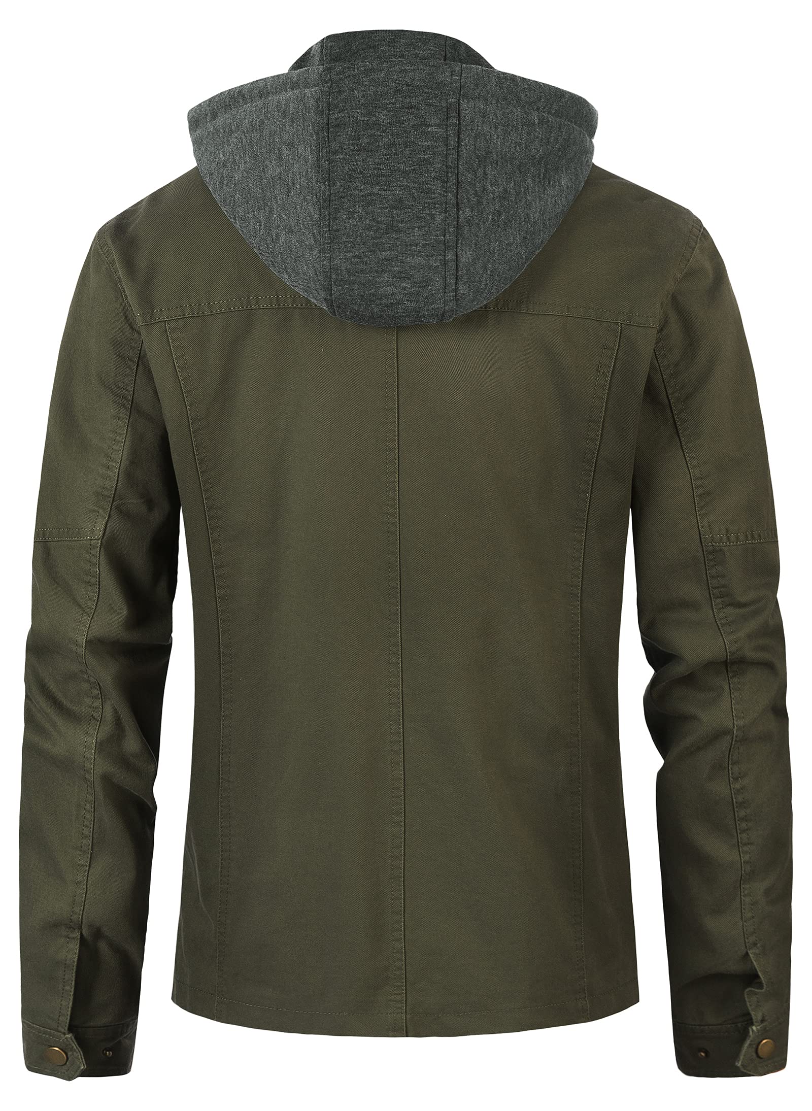 Pursky Men's Spring Fall Casual Windbreaker Army Jacket Cargo Cotton Hooded Military Bomber Coat L Army Green